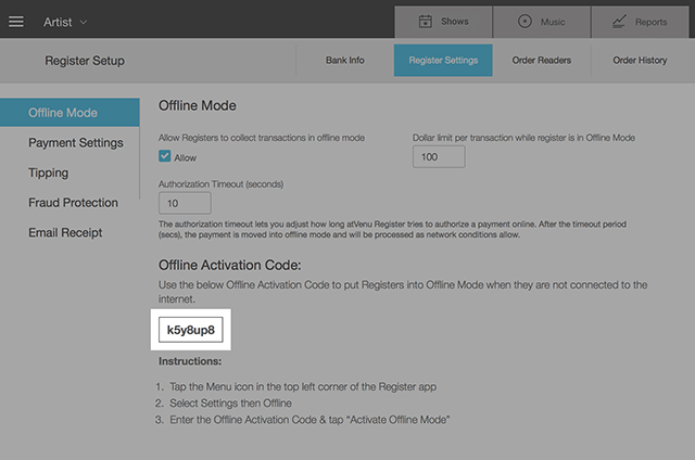 How do I enable Offline Mode if my Register is not connected to the ...